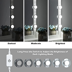 AODAILIHB Vanity Set with Lighted Mirror & Stool, Dressing Table Makeup Vanity Desk with 2 Drawers/Clear Glass Table Top/3 Color Lighting Modes Girls Gift Bedroom Furniture (White)