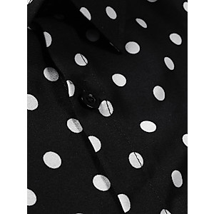 WDIRARA Men's Polka Dots Button Front Long Sleeve Collar Shirt Casual Tops Black L
