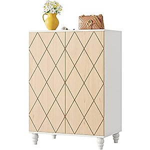 LITTLE TREE 6-Tier 2-Door Shoe Cabinet with Solid Wood Legs, Wooden Shoes Storage Cabinets for Entryway