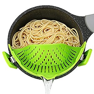 Pasta Strainer, Pot Strainer Clip on Silicone – Adjustable Clip on Strainer for Pots, Strainers and Colanders, Silicone Strainer, Food Strainer, Pasta Drainer, Colander (Green) By Stoto