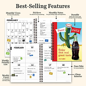 TF PUBLISHING 2024 Coke Medium Weekly Monthly Planner | Monthly Life Planner for Women with 2 Page Spreads | 12 Month Calendar and Planning Prompts | Planner for School or Work | 6.5"x8"