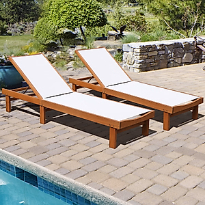 HAPPYGRILL 2 Pieces Outdoor Lounge Chair Patio Recliner Chaise Lounge Chair Outdoor 5-Position Recliner with Eucalyptus Wood Outdoor Tanning Chair