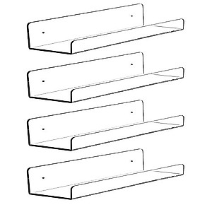 CY craft Clear Acrylic Floating Shelves Display Ledge, 5 MM Thick Wall Mounted Storage Shelf for Kitchen/Bathroom/Office,Invisible Kids Bookshelf and Spice Rack,15 Inch,Set of 4