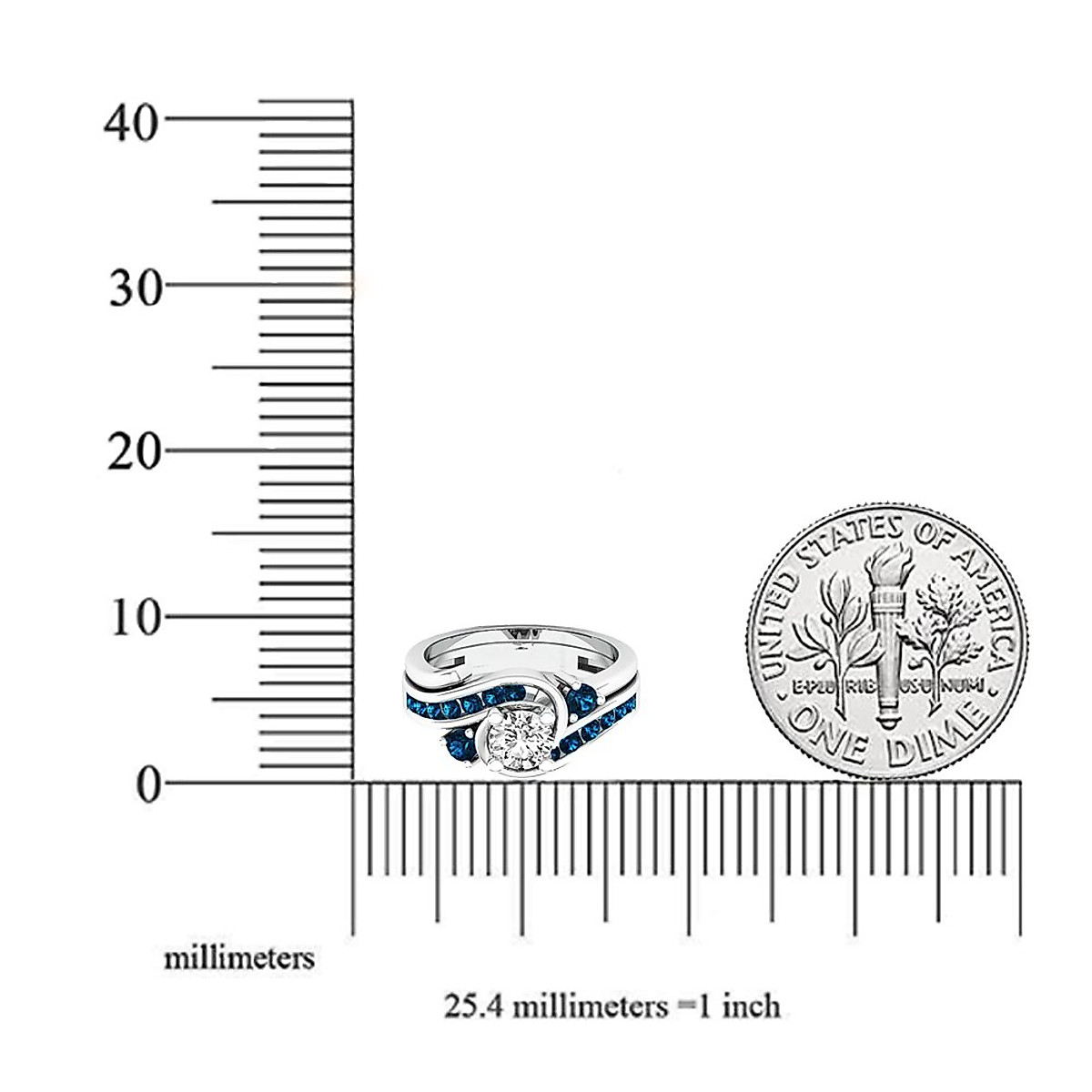 Dazzlingrock Collection 0.95 Carat (ctw) 14K Round Blue And White Diamond Engagement Ring Set 1 CT, White Gold, Size 7.5