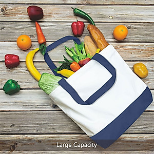 TOPDesign 1-Pack Super Strong Large 12oz Cotton Canvas Tote Bag, Reusable Grocery Shopping Cloth Bag, Fashionable Two-Tone Totes for Crafts, DIY Your Creative Designs