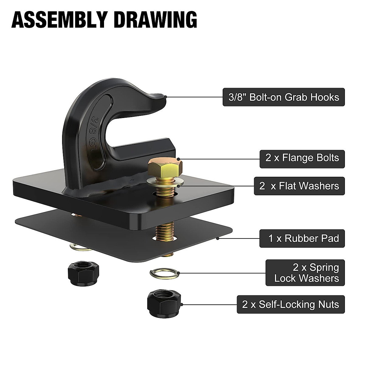 Sulythw Tractor Bucket Hooks, 3 Pack of Tractor Accessories with Heavy Duty Tow GRAP Hooks Loader Bucket Accessories for John Deere Kubota Kioti Compact Tractor(Max 15,000lbs, Black)