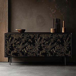 EeeComing Peel and Stick Wallpaper Black and Gold Floral Wallpaper Gold Floral Contact Paper Removable Self Adhesive Wallpaper for Wall Cabinets Vinyl Roll 78.7"x17.3"