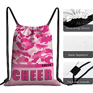 Givotin Drawstring Backpack Waterproof Gym Drawstring Bags Sports String Bag Camo Sackpack-Pink Cheer Drawstring Bag