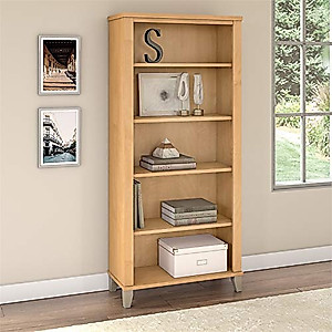 Bush Furniture WC81465 Bookcase, Bookshelf, Large Book Living Room, Home Office, or Entryway, Tall 5 Shelf, Maple Cross