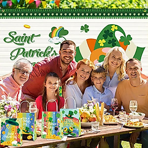 sorkwo 12 Pack St. Patrick's Day Gift Bags with Handle, Shamrock Theme Party Gift Bag Irish Clover Holiday Gift Bags for St. Patrick's Day Party Favors Supplies (St. Patrick's Day Gift Bags)