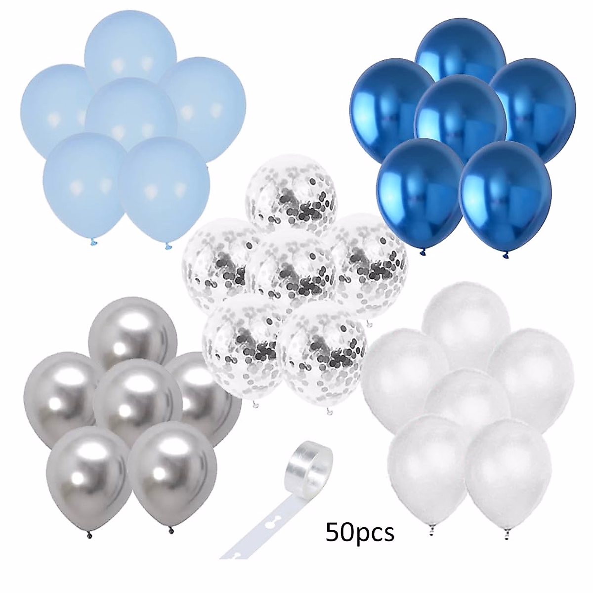 Baby Blue and Silver Birthday Decorations Light Blue White Silver Birthday Party Decorations Blue Balloon Garland Kit with Silver Happy Birthday Balloon Banner Cake Topper for Boys Girls
