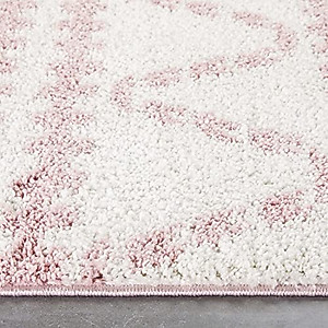 Well Woven Tribal Diamond Stripes Blush Pink Soft Shag Area Rug 5x7 (5'3"x7'3")