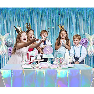 Melsan Iridescence Plastic Table Cloth for Rectangle Tables, 3 Pack Holographic Disposable Tablecloths for Easter Decorations, Unicorn, Mermaid, Bridal Shower Party Decorations, 54×108 in