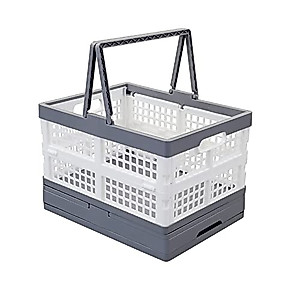 Wekioger 16 Quart Plastic Collapsible Crate with Handle, Folding Shopping Storage Basket, 2 Packs