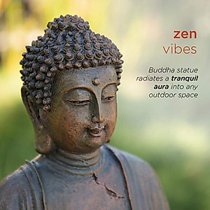 Alpine Corporation 15" Tall Indoor/Outdoor Meditating Buddha Statuary Décor