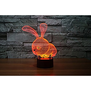 FXUSLGT Animal 3D Rabbit Night Light 16 Color Change LED Remote Control Table Desk Lamp Acrylic Flat ABS Base USB Charger Home Decoration Toy Birthday Xmas Kid Children Gift