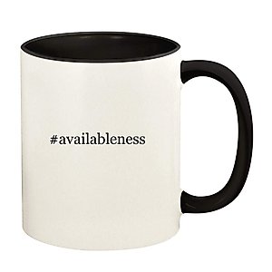 #availableness - 11oz Hashtag Ceramic Colored Handle and Inside Coffee Mug Cup, Black