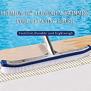 Pool Brush, 18" Pool Brushes for Cleaning Pool Walls, Premium Nylon Bristles Pool Brush Head with EZ Clip (Blue)