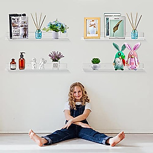 Yulejo Clear Acrylic Shelf, 24 Inches Invisible Floating Wall Ledge Bookshelf, Nursery Shelves, Display Shelves for Collectibles Kids Book Shelf Mounted Room Storage (8 Pack)