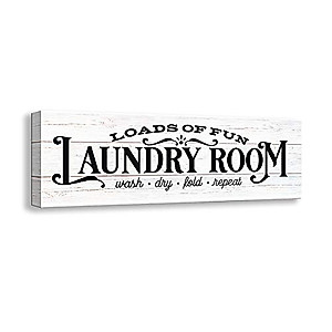 Kas Home Vintage Laundry Room Sign Canvas Wall Art | Rustic Laundry Rules Prints Signs Framed | Bathroom Laundry Room Decor (17 x 6 inch, Laundry - D)