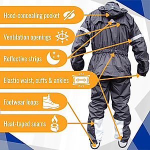 GEARS Dri-Tek Two Piece Rain Suit (4X-Large) - Full Body Waterproof Rain for Men & Women - Rain Coat for Motorcycle & ATV Riders - Weatherproof Outdoor Rain Suits for Hiking, Fishing, Work, Sport