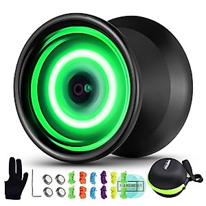 Light Up Yoyo with Extra Battery, MAGICYOYO Y02 Aurora Professional Unresponsive Yoyo with Yoyo Glove, Yoyo Bag, 12 Yoyo Strings - Green Light