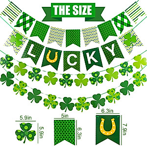 Whaline 4pcs St. Patrick's Day Banner Decoration Pre-Assembled Cartoon Holiday Flag Garland Double-Sided Green Lucky Shamrock Clover Banner Spring Irish Home Party Supplies
