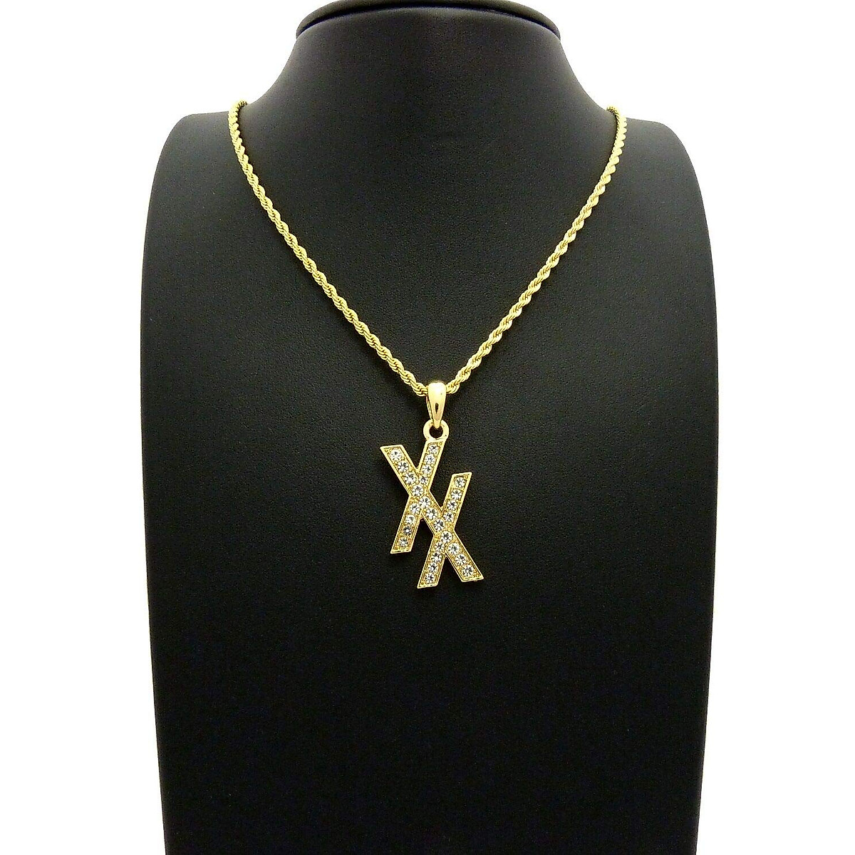 BLINGFACTORY GOLD PT ICED MGK XX PENDANT & 3mm 18" 20" 24" ROPE CHAIN HIP HOP NECKLACE (20" Chain)