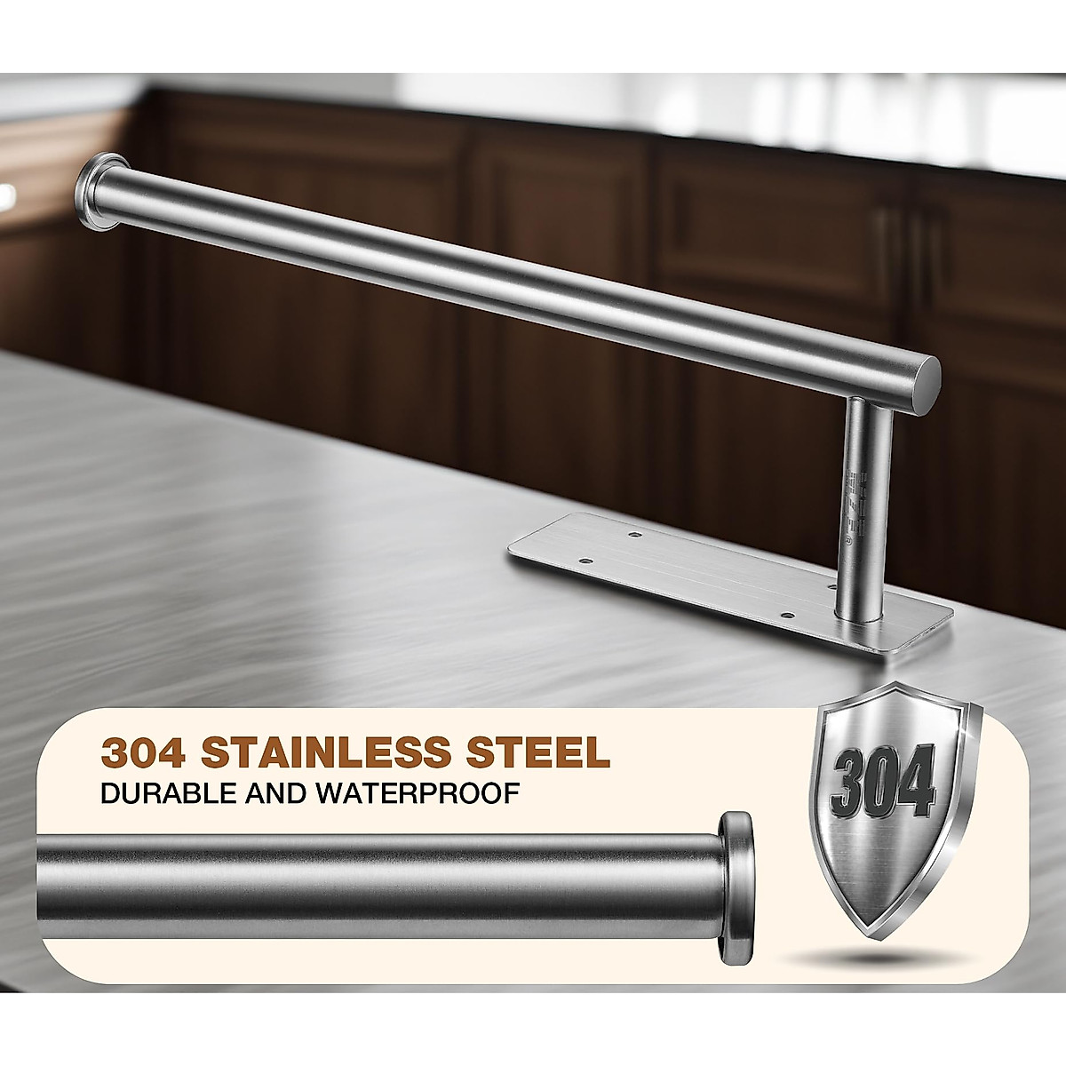 Paper Towel Holder Under Cabinet, Sliver Drilling or Self Adhesive Paper Towel Holder, Paper Towel Roll Rack, SUS304 Stainless Steel Under Counter Paper Towel Holder for Kitchen, Pantry, Bathroom