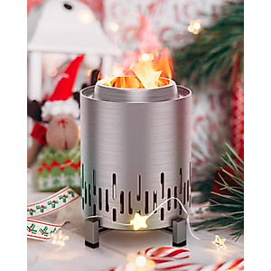 Tabletop Fire Pit with Stand, Low Smoke Mini Fire Pit for Backyard & Urban Indoor Fire Pit Fueled by Pellets or Wood, Full Body Made of Stainless Steel, Heat-Resistant Gloves, Travel Bag Included