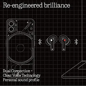 Nothing Ear 2 Wireless Earbuds Active Noise Cancellation to 40 db, Bluetooth 5.3 in Ear Headphones with Wireless Charging,Dual Connection 36H Playtime IP54 Waterproof Earphones for iPhone & Android