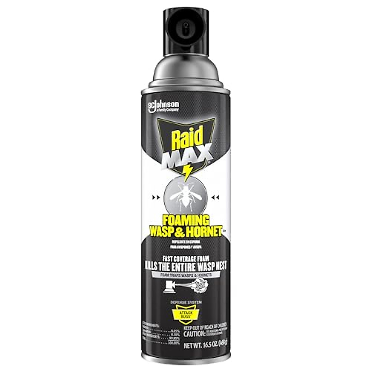 Raid Max Foaming Wasp & Hornet Killer, Fast Coverage Foam, Bug Killer Kills The Entire Nest, 16.5 oz