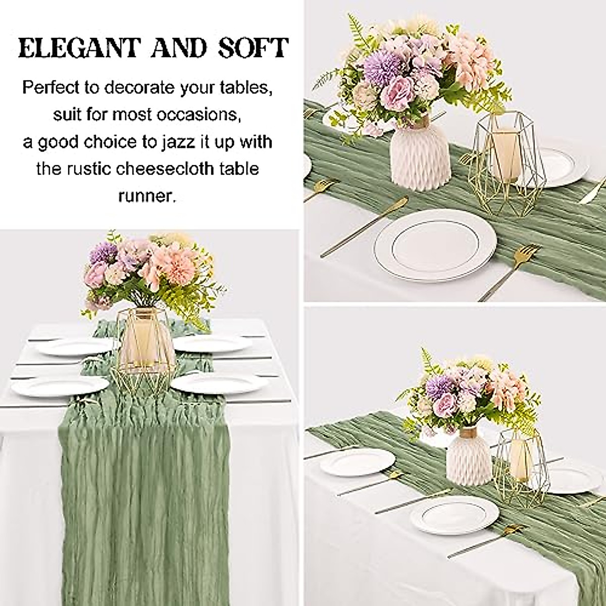 6 Pieces Sage Green 10FT Cheesecloth Table Runner Boho Gauze Fabric Table Runner Rustic Sheer Runner for Wedding Birthday Baby Shower Party Boho Table Decoration（Sage Green）