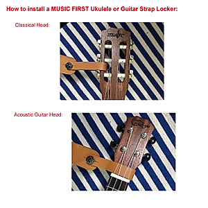 MUSIC FIRST Original Design Vintage Green Label Soft Meshbelt & Genuine Leather Ukulele Strap Ukulele Shoulder Strap With a Genuine Leather Strap Locker