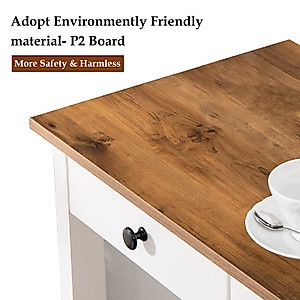 4 EVER WINNER Kitchen Island Cart on Wheels, Farmhouse Rolling Kitchen Cart with Storage 9 Wine Racks& Adjustable Shelf, Small Kitchen Cabinets Trolley Coffee Bar Carts for Dining Living Room,White