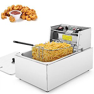 Wesoky Deep Fryer with Basket for Home and Commercial Use, 6.34QT/6L Food Capacity Electric Fryer, Stainless Steel Countertop Oil Fryer for French Fries, Chicken, Fish, Donuts, Wings