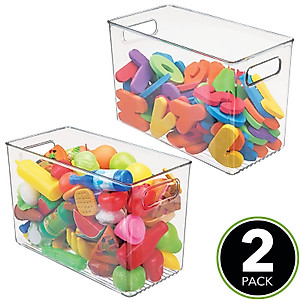 mDesign Plastic Storage Organizer Bin for Household Organization in Cabinets, Closets, or inside any Cubby Storage Organizer, Holds Craft Supplies, Linens, or Toys, Ligne Collection, 2 Pack, Clear