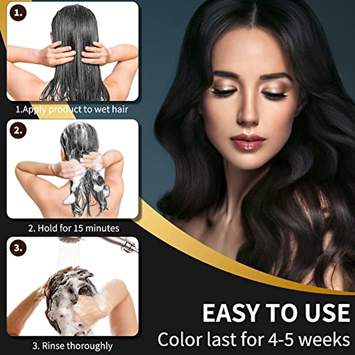 MONTE LUNA COSMTEK Black Hair Dye Shampoo for Gray, Natural Hair Dye Shampoo for Women & Man, 3-In-1 & Semi-Permanent, Herbal Ingredients & Ammonia-Free, Fast Acting and Long Lasting, 16.9 fl oz
