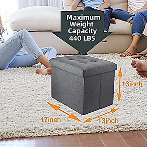 eMOUSE Storage Ottoman Folding Ottomans Footrest Stool for Living Room Bedroom Room Small Bench Foot Stool Rectangle Cube Grey L17W13H13IN