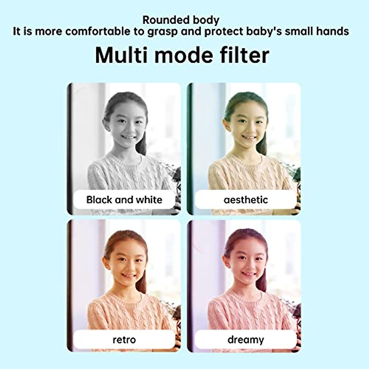 Jopwkuin Kids Camera, HD Digital Camera Timing Video Recording Multi Photo Frame AI Face Recognition 20MP for Boys and Girls Gift (Blue)