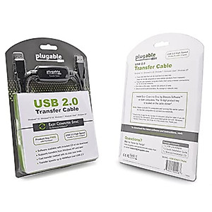 Plugable USB 2.0 Transfer Cable, Unlimited Use, Transfer Data Between 2 Windows PC's, Compatible with Windows 11, 10, 7, XP, Bravura Easy Computer Sync Software Included