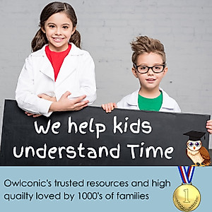 OWLCONIC Telling Time Teaching Clock - Bundled with Kids Watch. Learn to Tell Time Resources. Blue