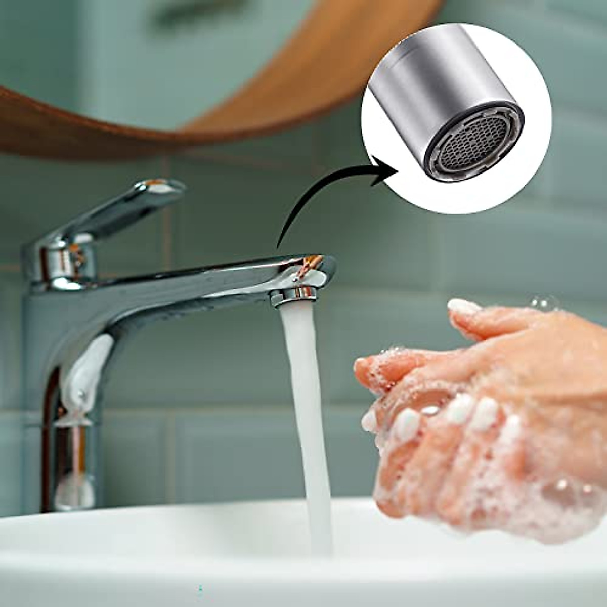 6 Pieces M18.5 Buffer Faucet Aerator+2 Pieces Faucet Aerator Key Removal Wrench, Water Saving Flow Restrictor Set Replacement Part Kitchen Cache Aerators Bathroom Sink Aerator