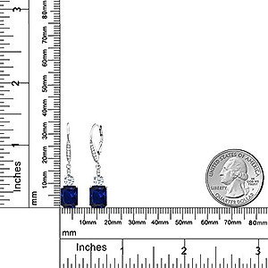 Gem Stone King 925 Sterling Silver Blue Created Sapphire Dangle Earrings For Women (5.40 Cttw, Gemstone September Birthstone, Octagon 9X7MM)