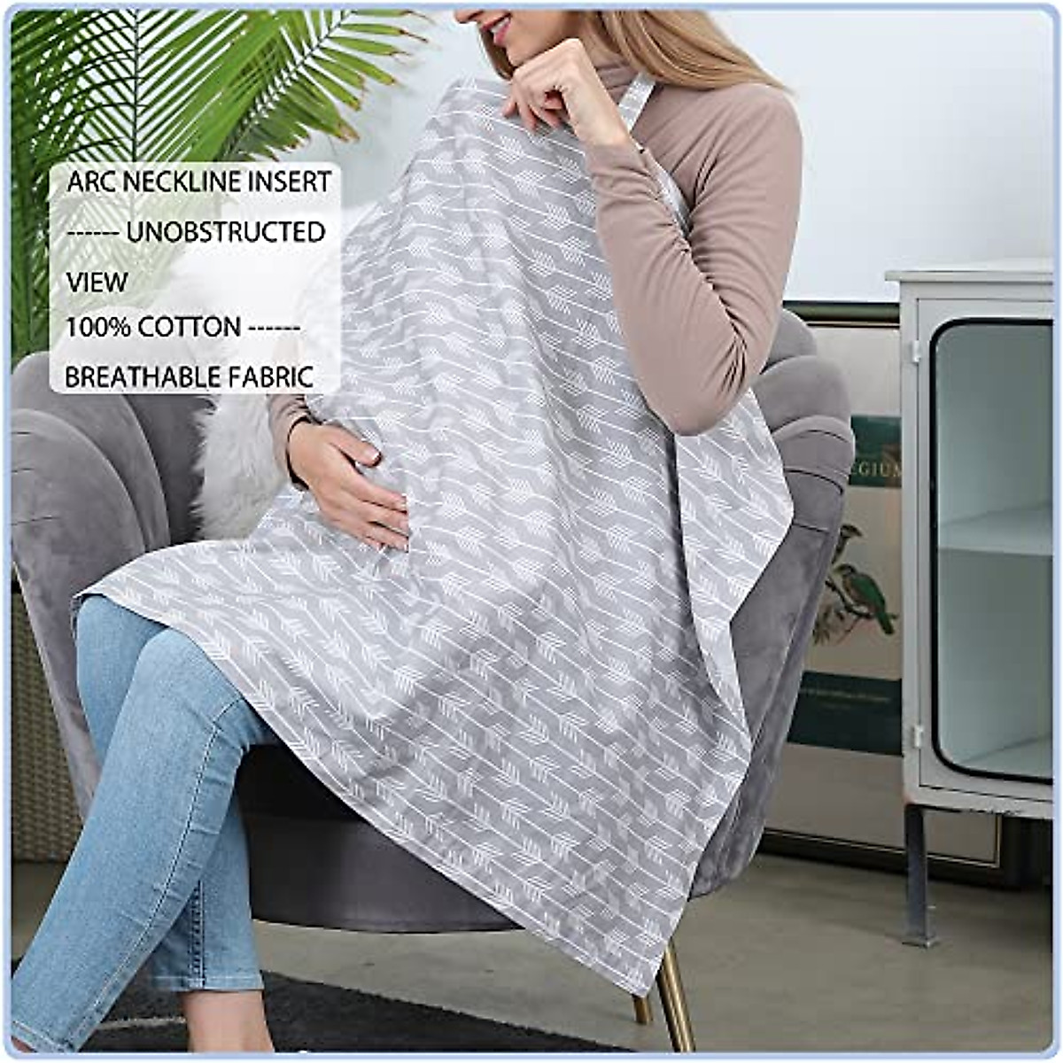 Cotton Nursing Cover for Breastfeeding - Multipurpose Breathable Mother Breastfeeding Cover (Grey Arrows)