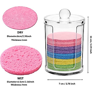 50-Count Compressed Natural Facial Sponges for Face Cleansing, Reusable Cosmetic Sponge, Used for Exfoliating and Makeup Removal With Clear Plastic Storage Jar (Colourful, 50pcs）