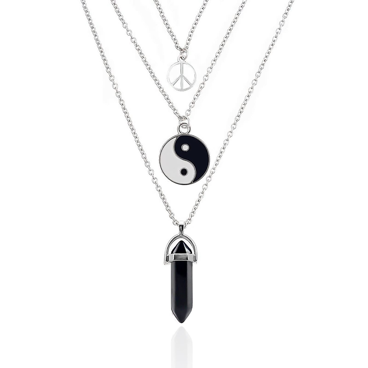MJartoria Gothic Necklaces Chakra Yin Yang and Peace Sign Charm Pendant Multlayered Alloy Chain Choker Necklace Set Gothic Jewelry(Black)