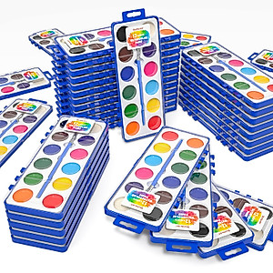 Shuttle Art 12 Colors Watercolor Paint Set Bulk, 60 Pack, Watercolor Paint Set with Paint Brushes for Kids and Adults, Washable Paint for Classroom, Parties, Kindergarten and Art Activities