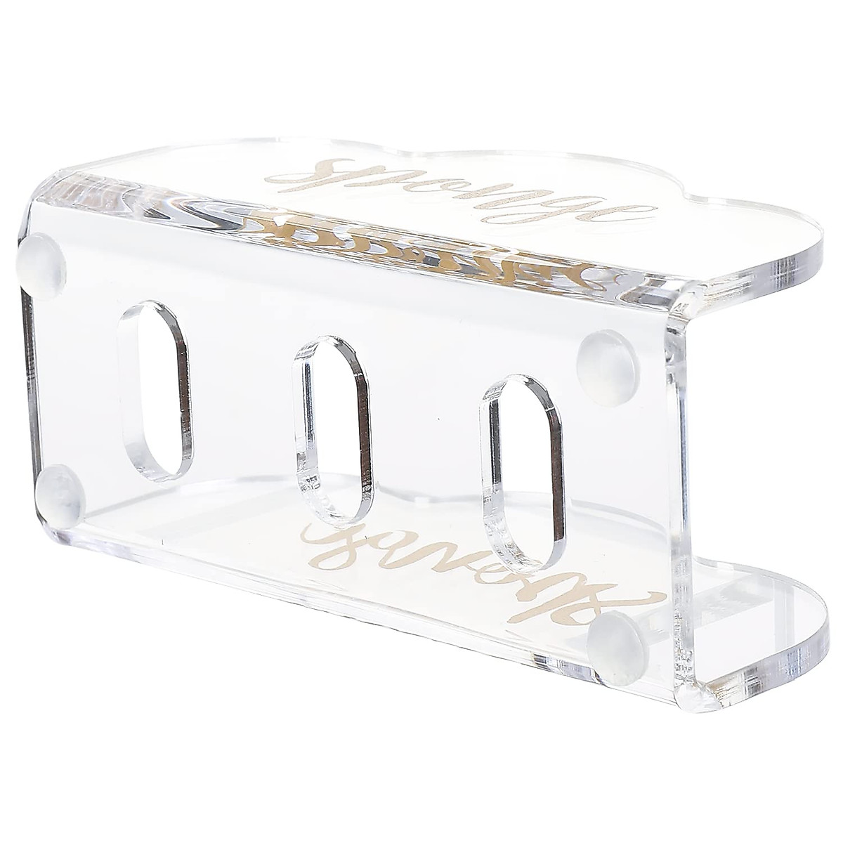 MyGift Decorative Clear Acrylic Kitchen Sink Sponge Holder with Draining Holes and Gold Curvie SPONGE Wording Design