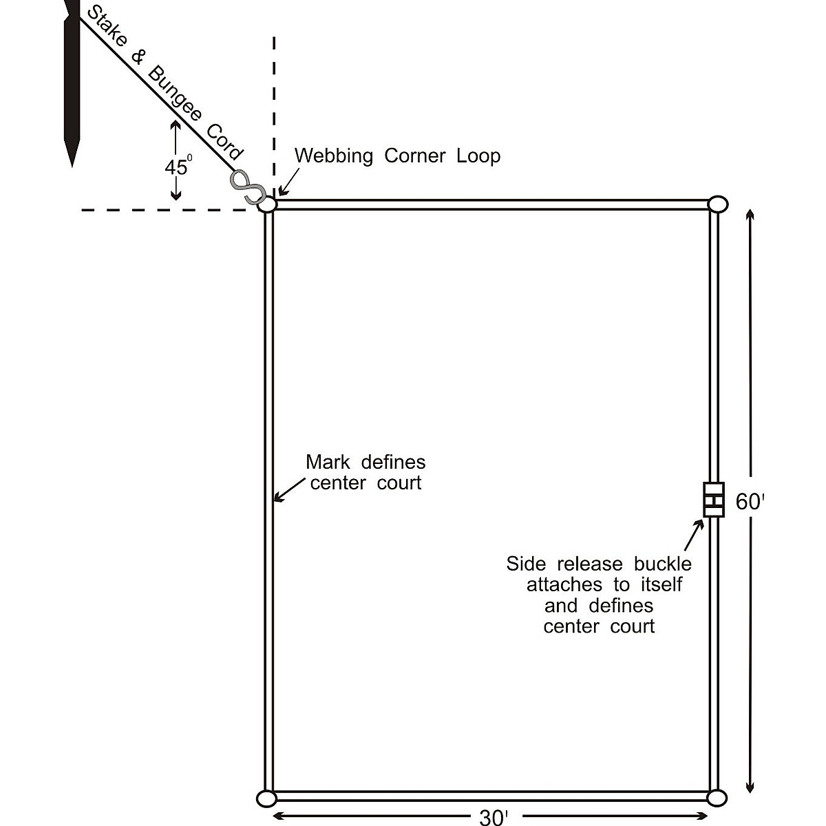 Home Court 1-inch Non-adjustable 30-ft Sand Setup Boundary - W25S (Yellow)